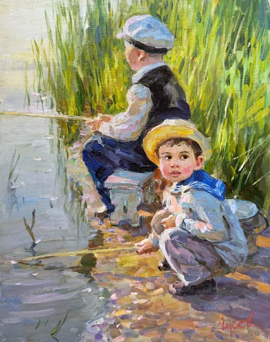 Vladimir Goussev (1957) - Deux Amis - Petits Pecheurs - La joie de l ...