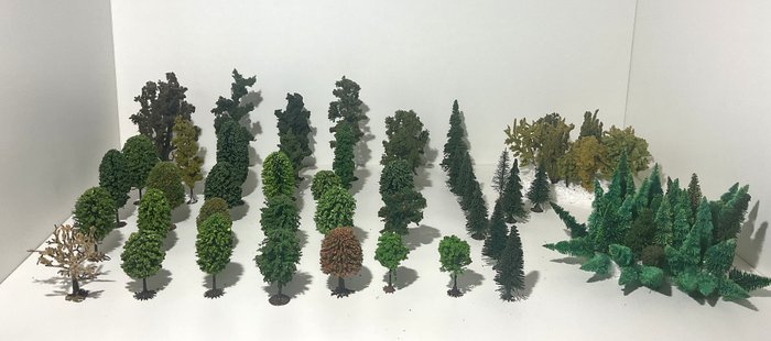 Heki H0 - Model train scenery (100) - Trees in various colors and sizes ...