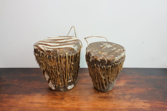 Pair of Traditional African Hand Drums - Zulu - South Africa (No ...