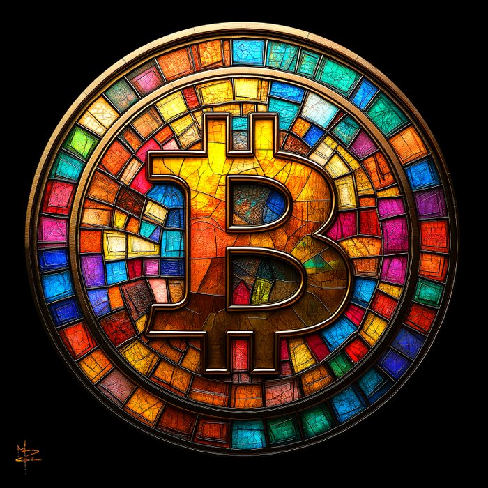 PLM-Art - Bitcoin full colors vitraux style | Barnebys
