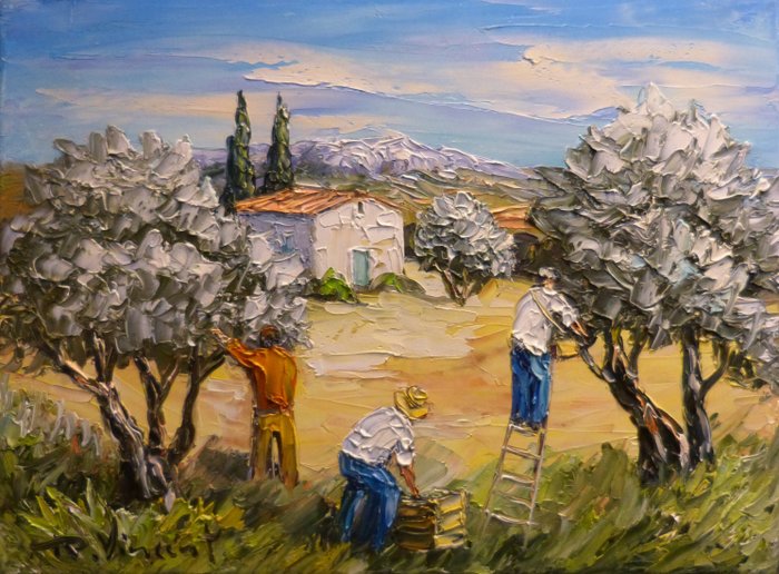 R. Vincent (1954) - cueillette des Olives à Ollioules oeuvre de Vincent ...