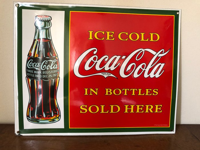 Coca Cola . Ice cold Coca Cola in Bottles. - Sign - Enamel | Barnebys