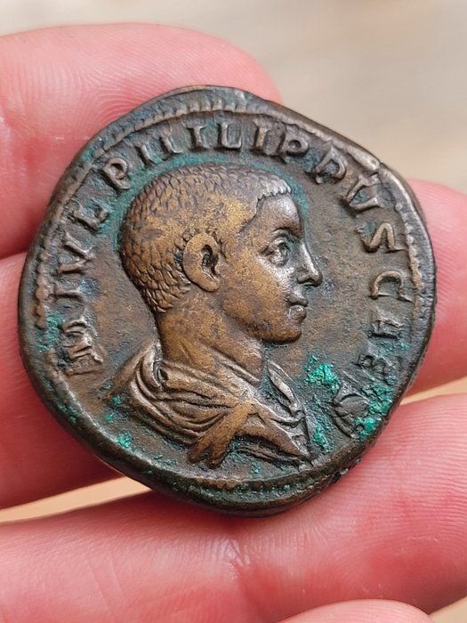 Roman Empire. Philip II (AD 247-249). Sestertius AD 244-246. PRINCIPI ...