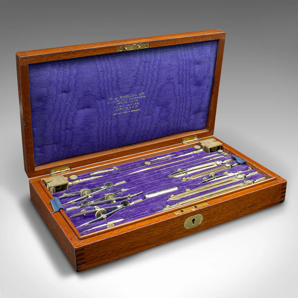 Antique Cased Draughtsman's Set, English, Drawing Tools, WH Harling ...