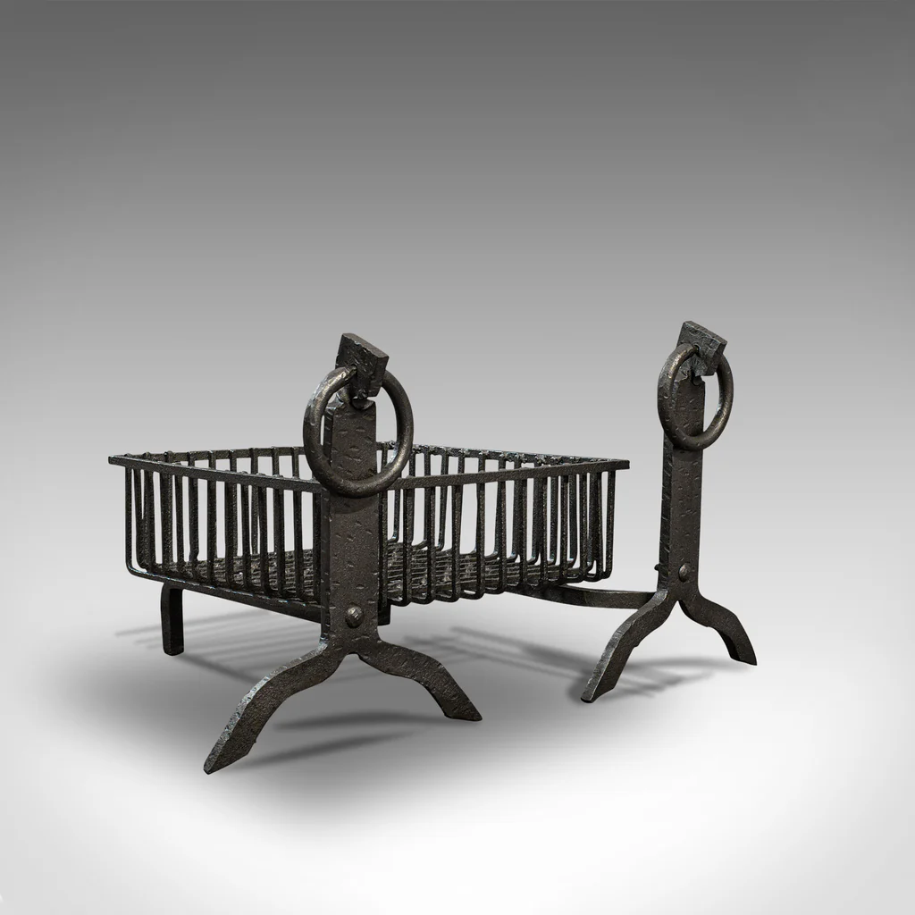 Antique Fireplace Set, English, Cast Iron, Fire Basket, Andirons ...