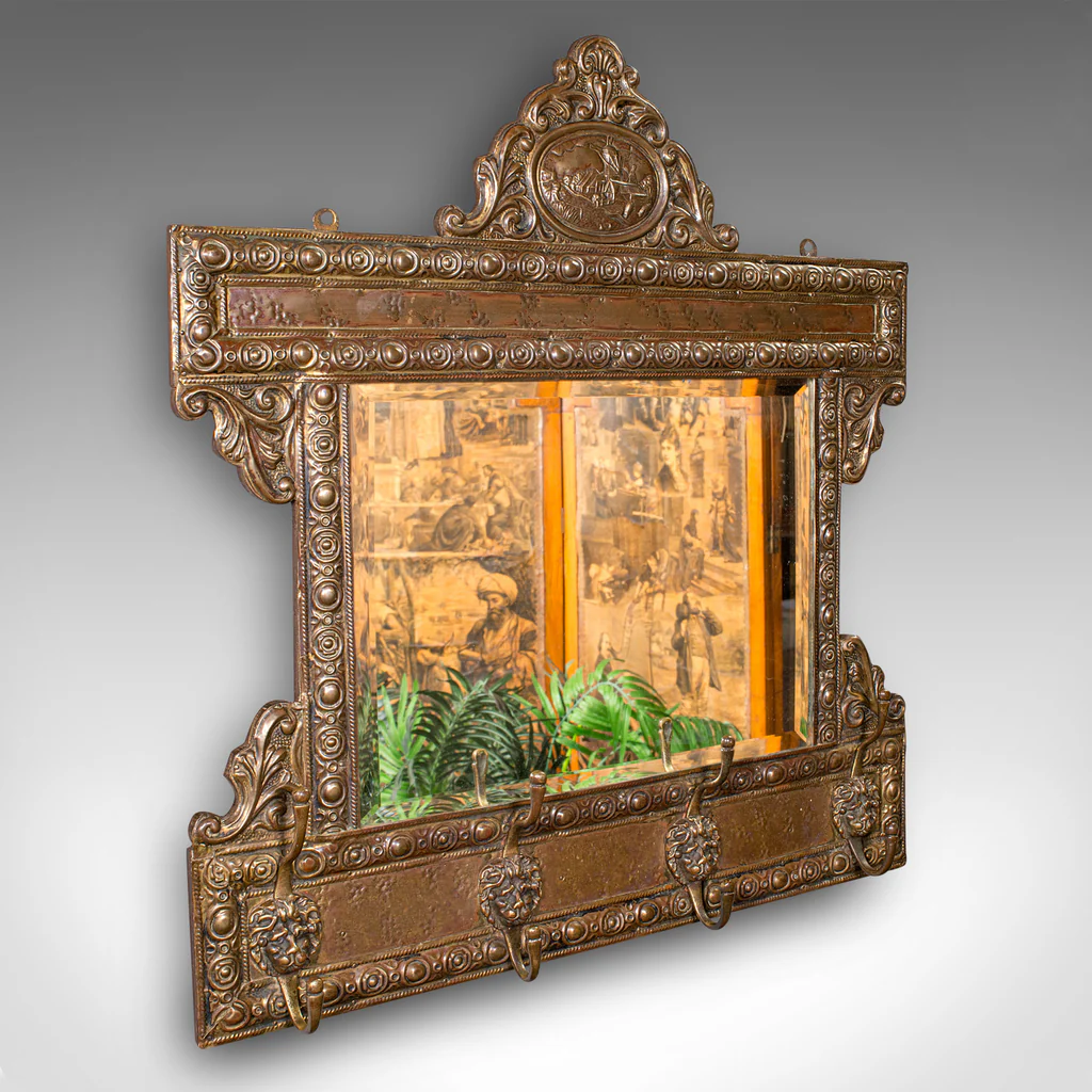 Antique Hallway Valet Mirror, Dutch, Brass, Reception, Wall, Edwardian ...