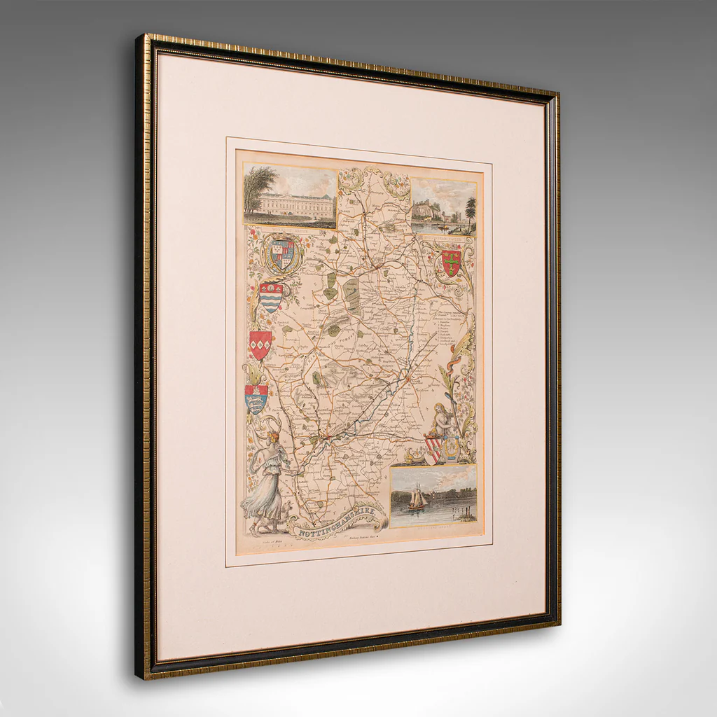 Antique Nottinghamshire Map, English, Framed, Cartographic Interest ...