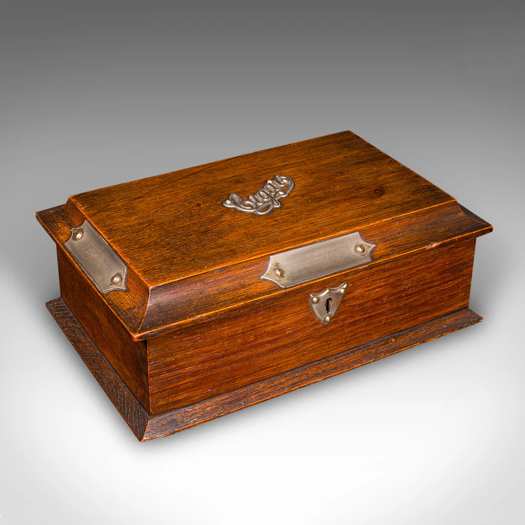 Antique Cigar Case, English, Oak, Cedar, Desktop Humidor, Edwardian ...