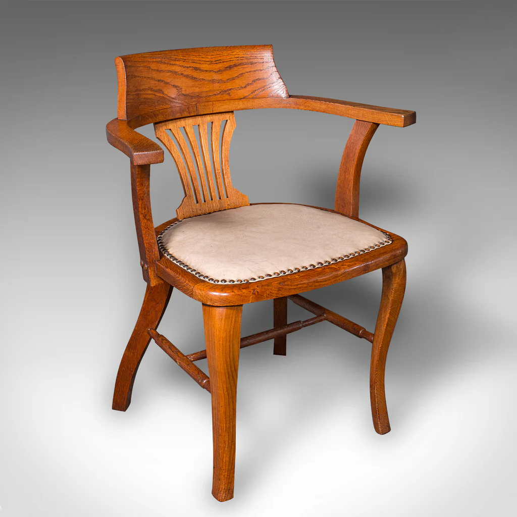 Antique Desk Elbow Chair, English, Oak, Office Seat, Drawing Room ...
