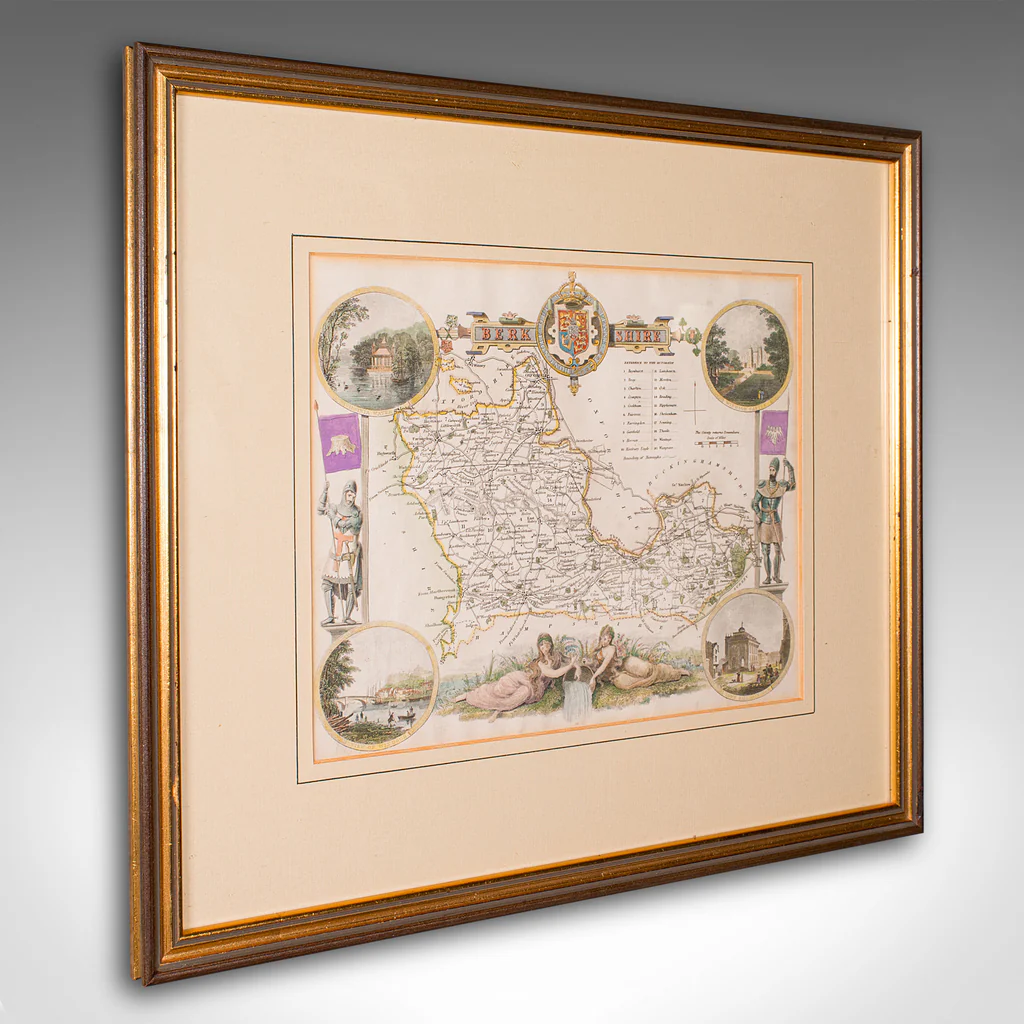 Antique Berkshire Map, English County, Framed Engraving, Cartography ...