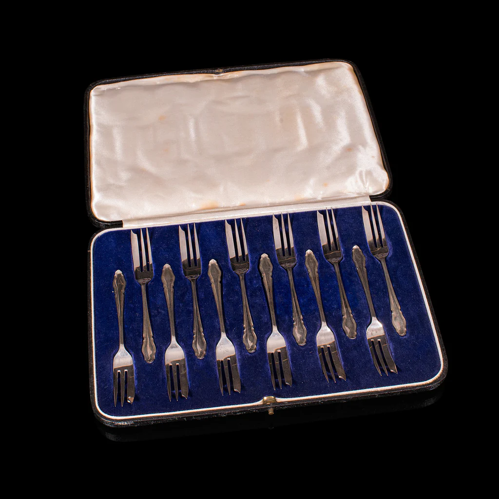 Vintage Set Of 12 Cake Forks, English, Silver, Afternoon Tea, Cutlery ...