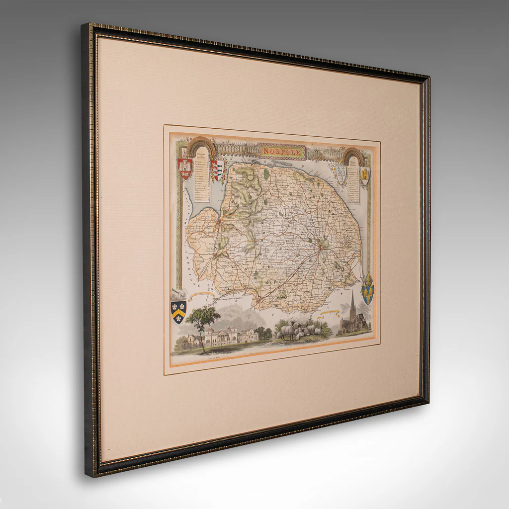 Antique County Map, Norfolk, English, Framed Lithography, Cartography ...