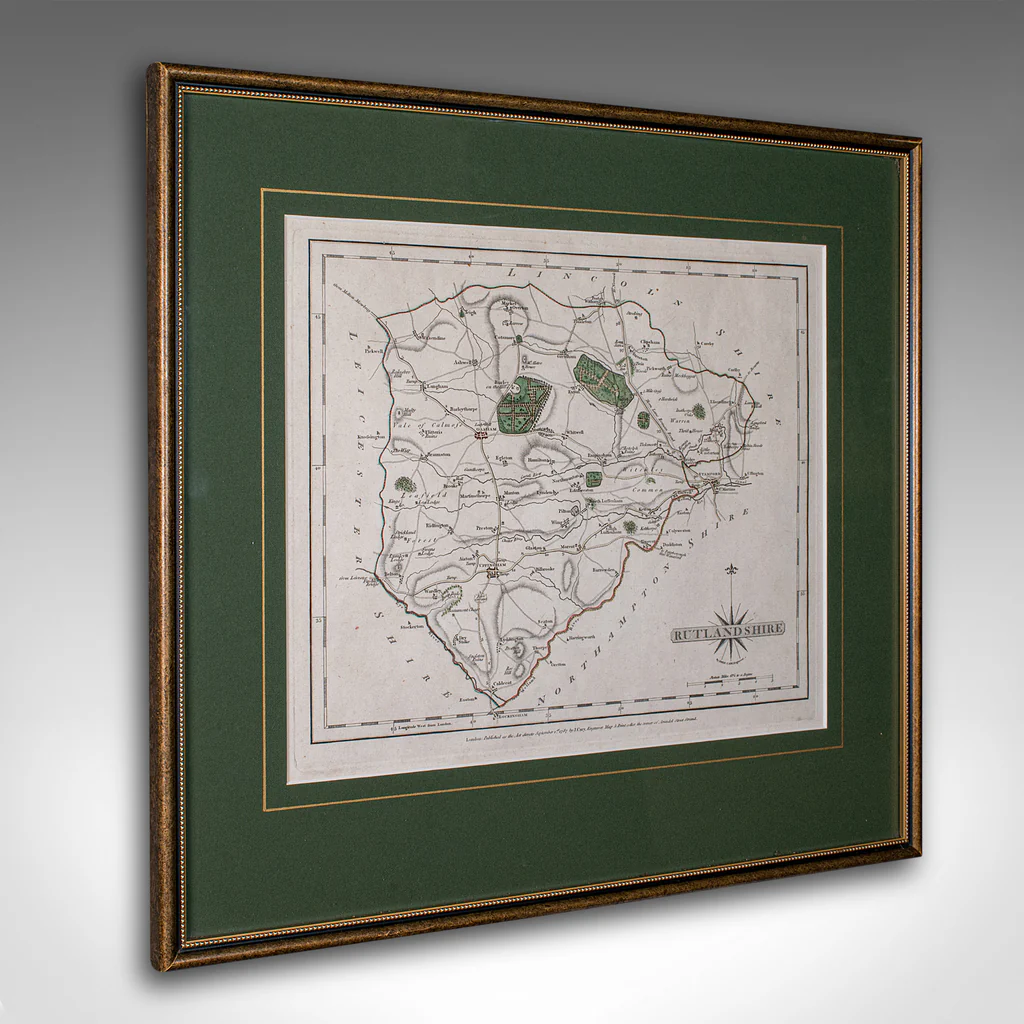 Antique County Map, Rutlandshire, Framed Atlas Cartography, John Cary ...