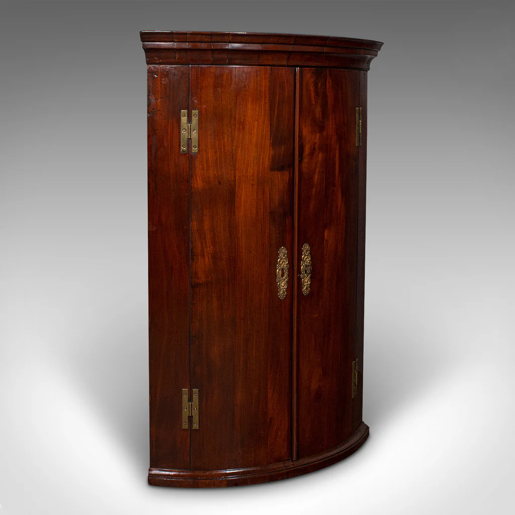 Antique Bow Front Corner Cabinet, English, Wall Cupboard, Georgian ...