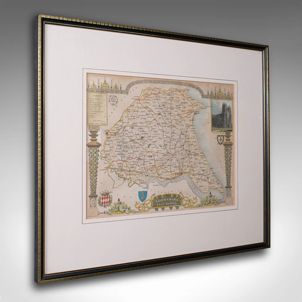 Antique East Yorkshire Map, English, Framed Lithograph, Cartography ...