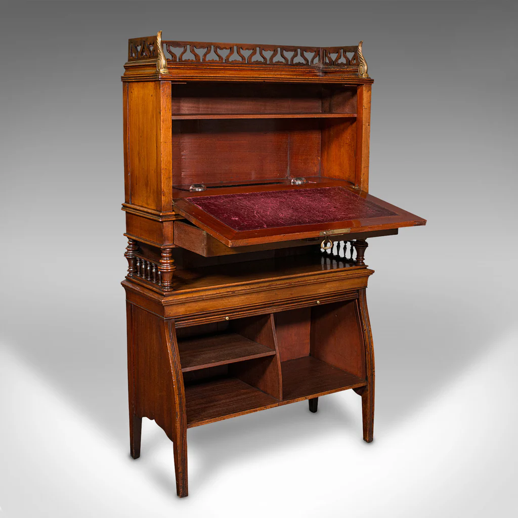 Antique Bureau Cabinet, English, Walnut, Writing Desk, Tambour ...