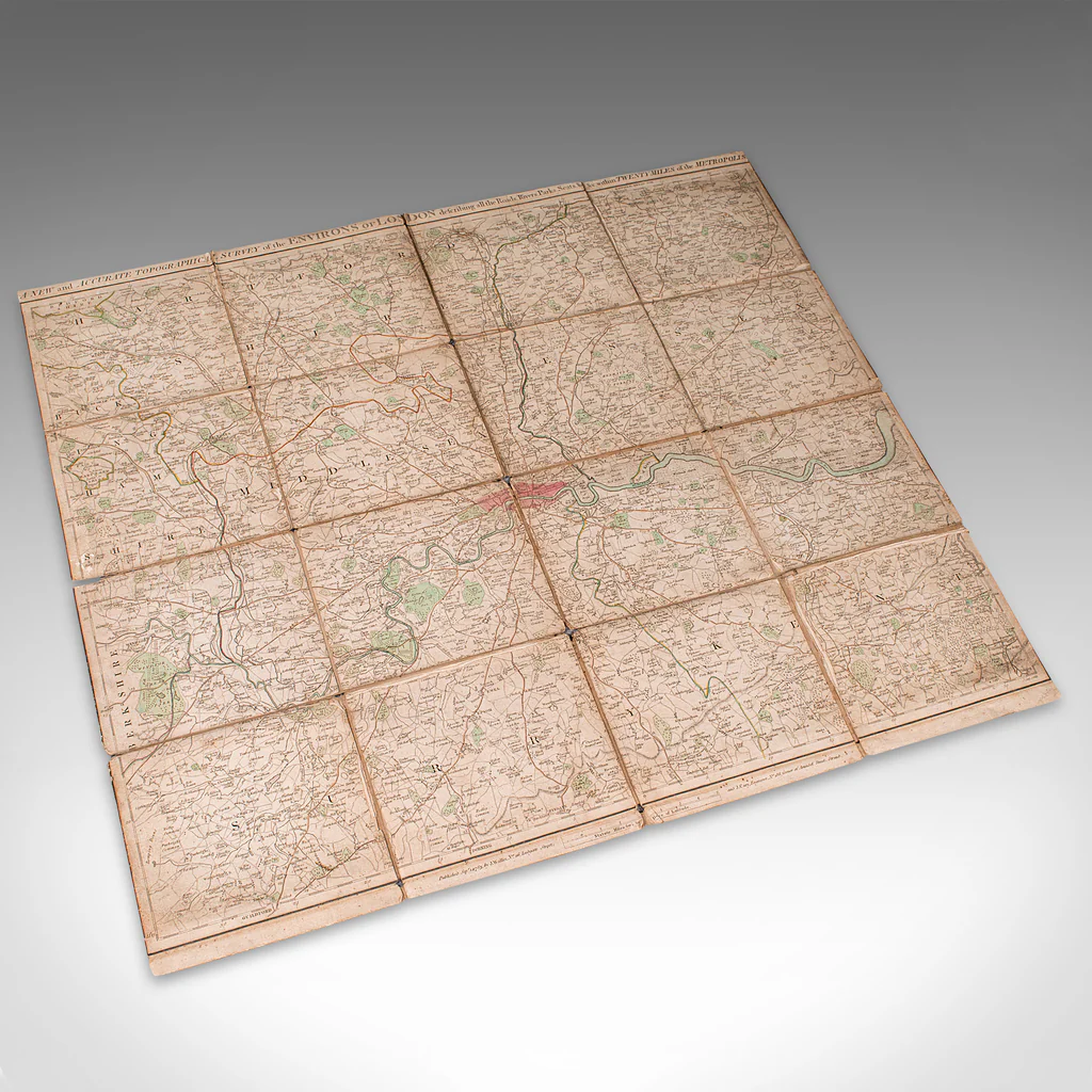 Antique Folding London Map, English, Cartography, Historic, Georgian ...