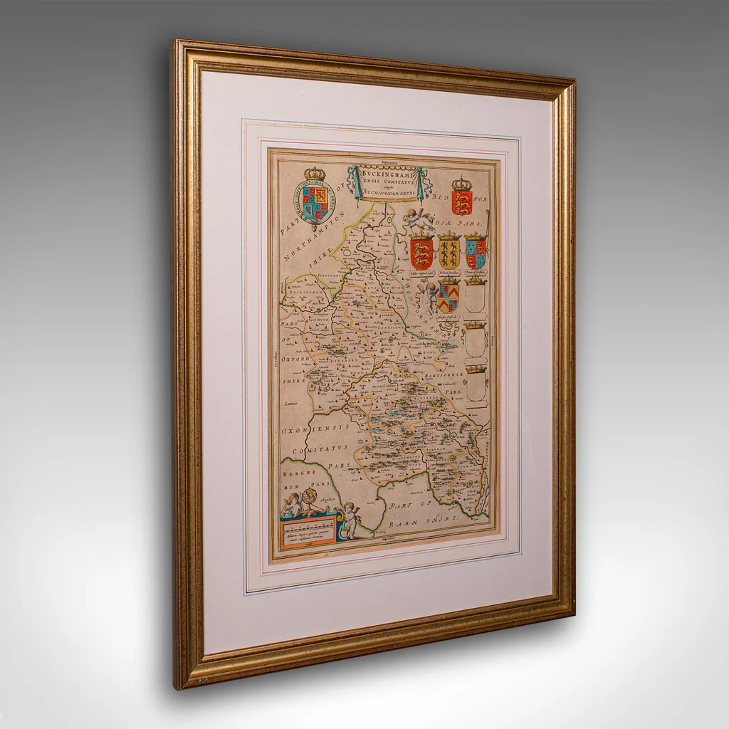 Antique Buckinghamshire Map, English, Framed 17th Century County ...