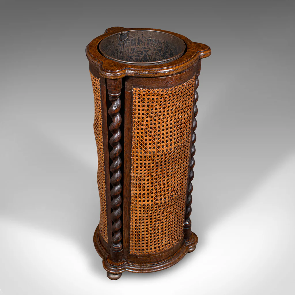 Antique Cylindrical Stick Stand, English, Oak, Reception, Umbrella ...