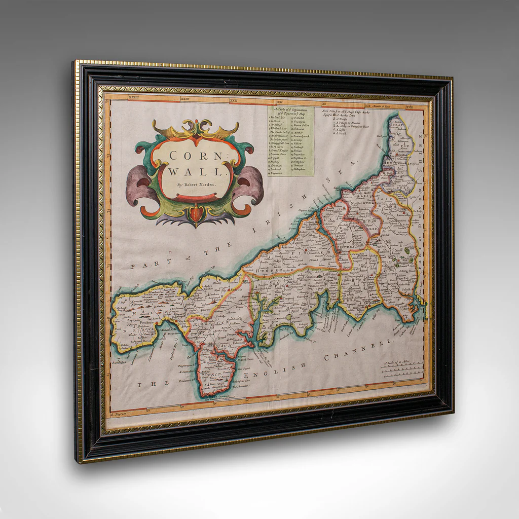 Antique County Map, Cornwall, Kernow, English, Framed, Robert Morden ...