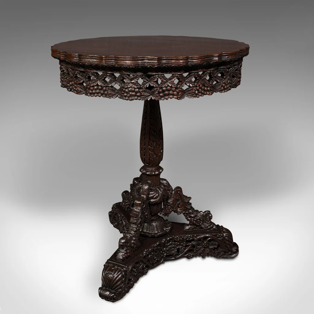 Antique Carved Lamp Table, Anglo Indian, Teak, Tilt Top, Colonial ...