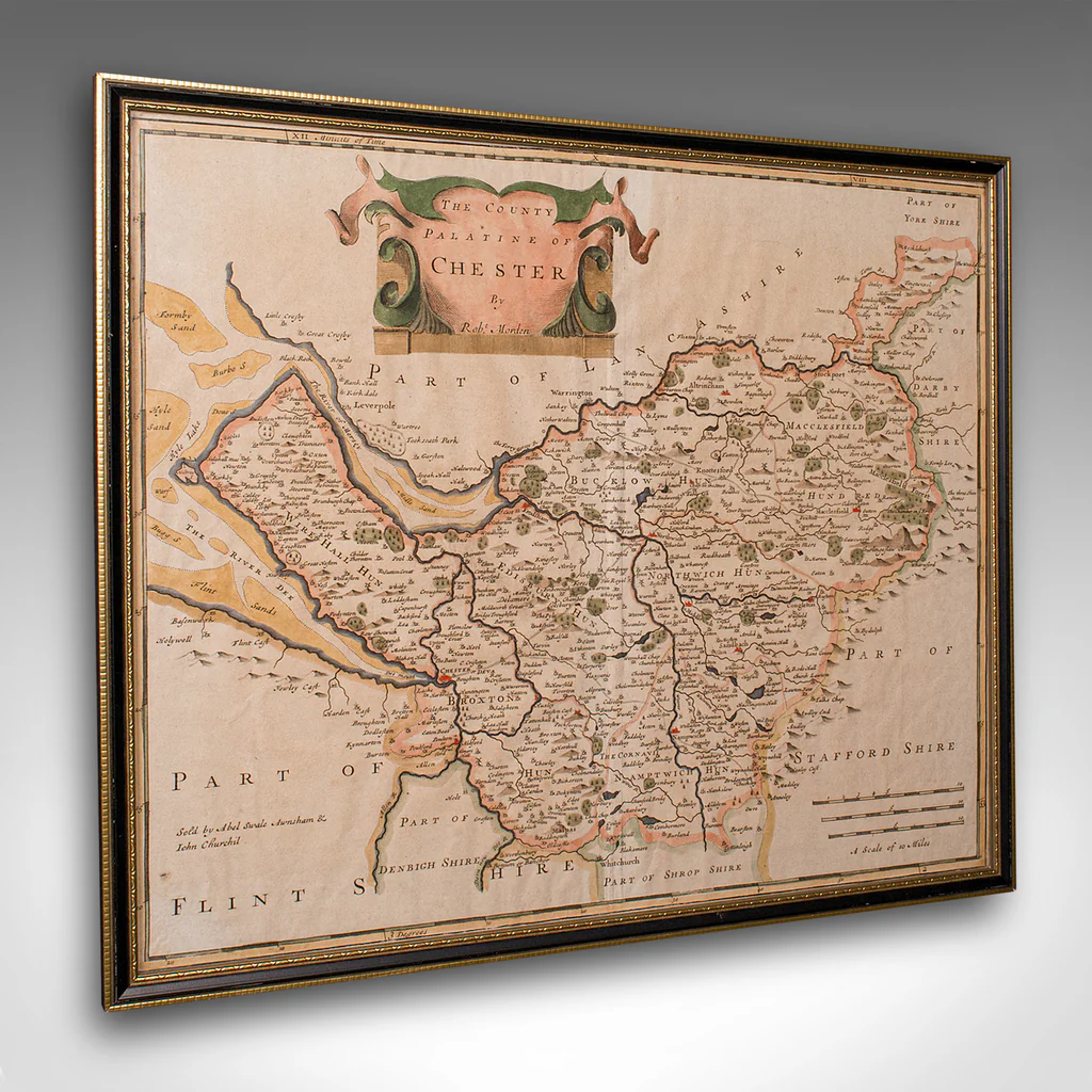 Antique County Map, Cheshire, English, Framed Cartography, Robert ...