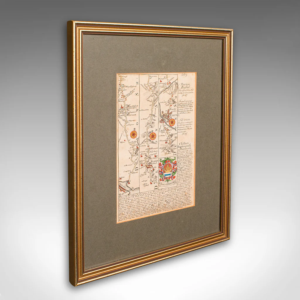 Antique Coaching Road Map, South Devon, English, Framed, Cartography ...
