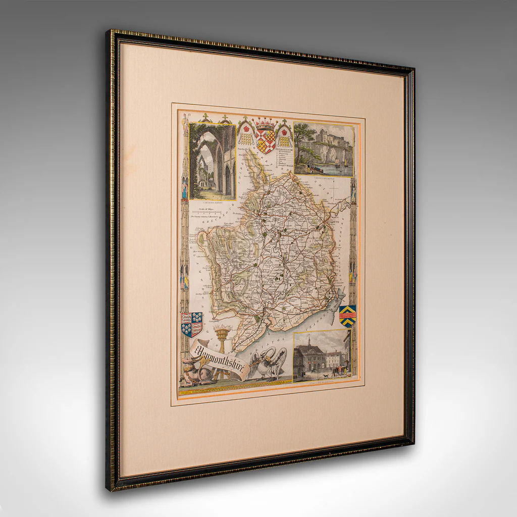 Antique Lithography Map, Monmouthshire, Framed, Welsh Cartography ...