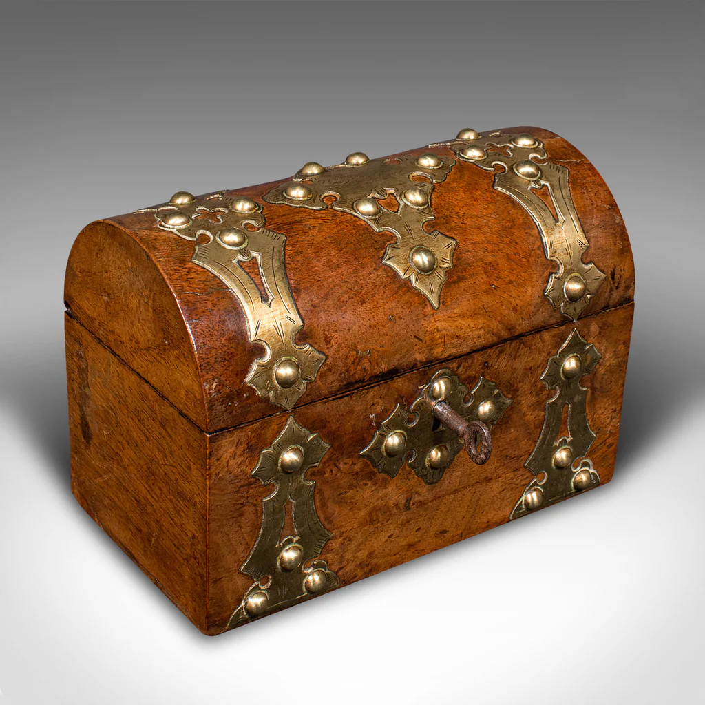 Antique Dome Top Calling Card Box, English, Walnut, Brass, Desk Tidy ...