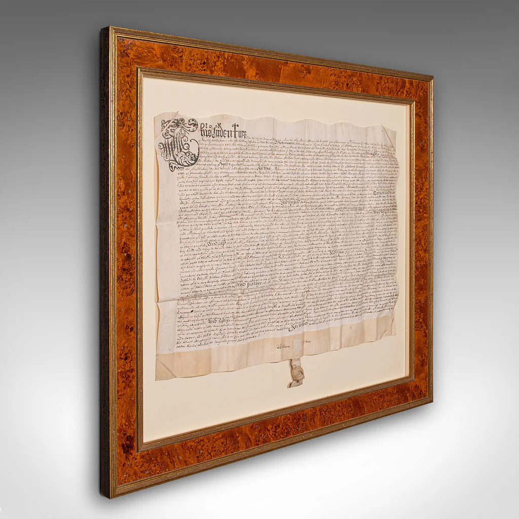 Antique Framed Indenture, English, Vellum, Document, 17th Century ...