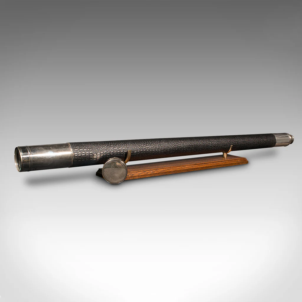 4' Long Antique Telescope, English, Silvered Brass, Dennis of London ...