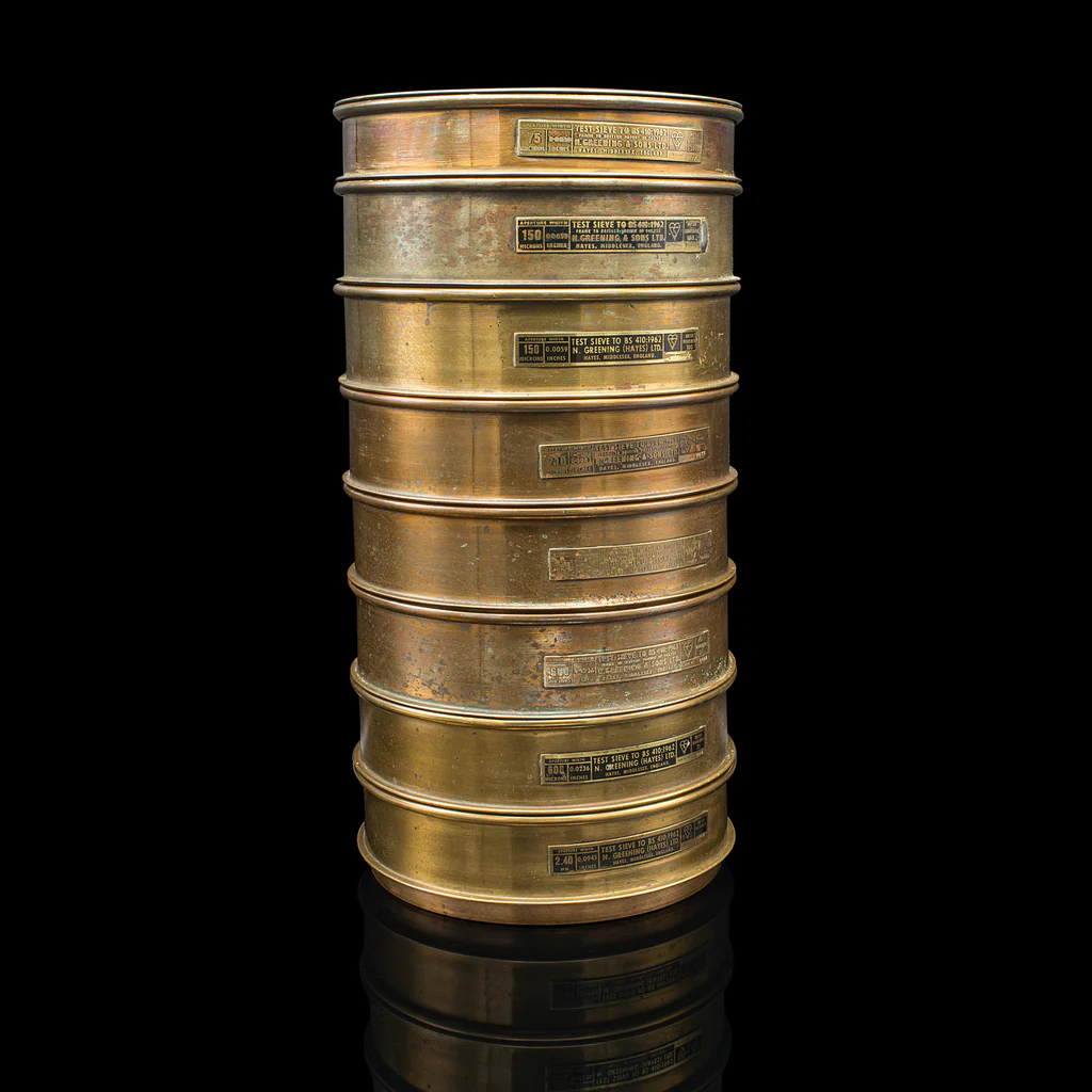 Large Set of 8 Vintage Lab Sieves, English, Brass, Stacking, Scientific ...