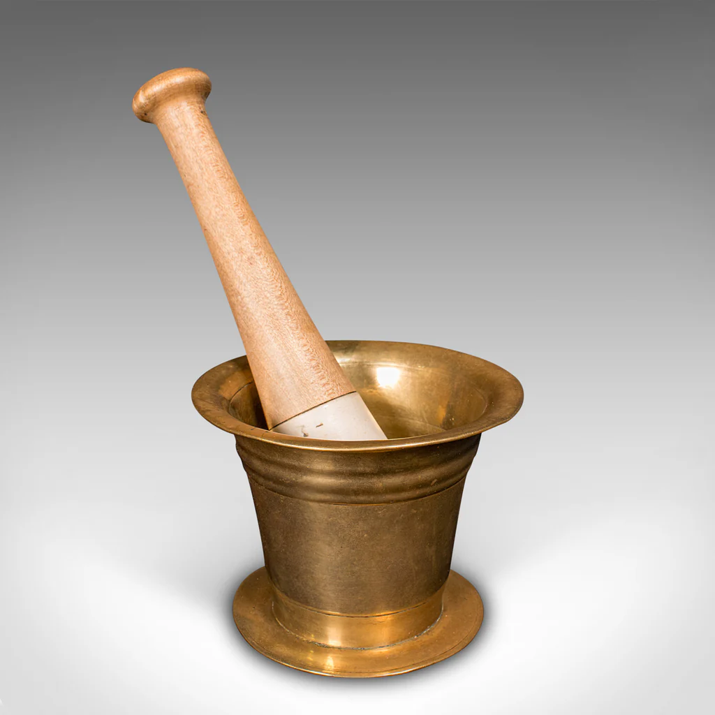 Antique Apothecary Mortar and Pestle, English, Bronze, Beech, Chemist ...