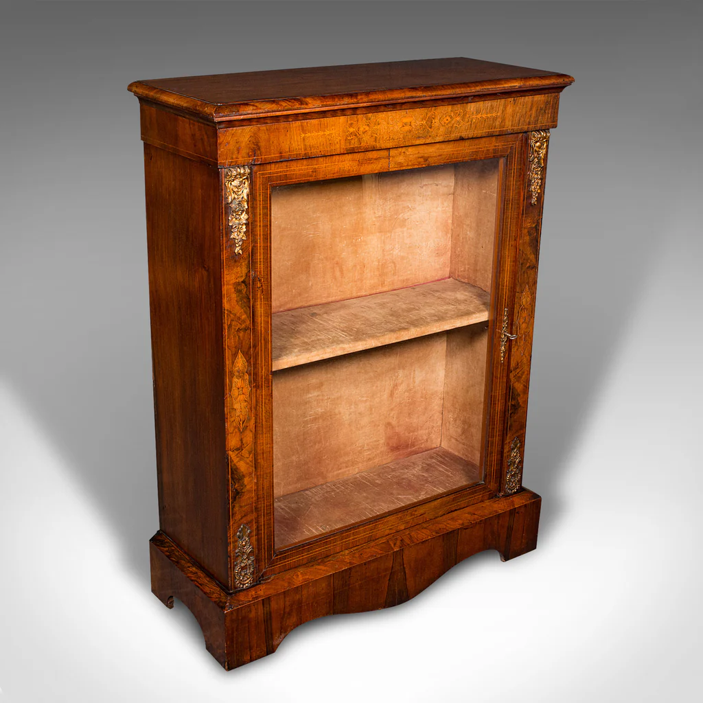 Antique Pier Cabinet, English, Walnut, Boxwood Inlay, Display Cupboard ...