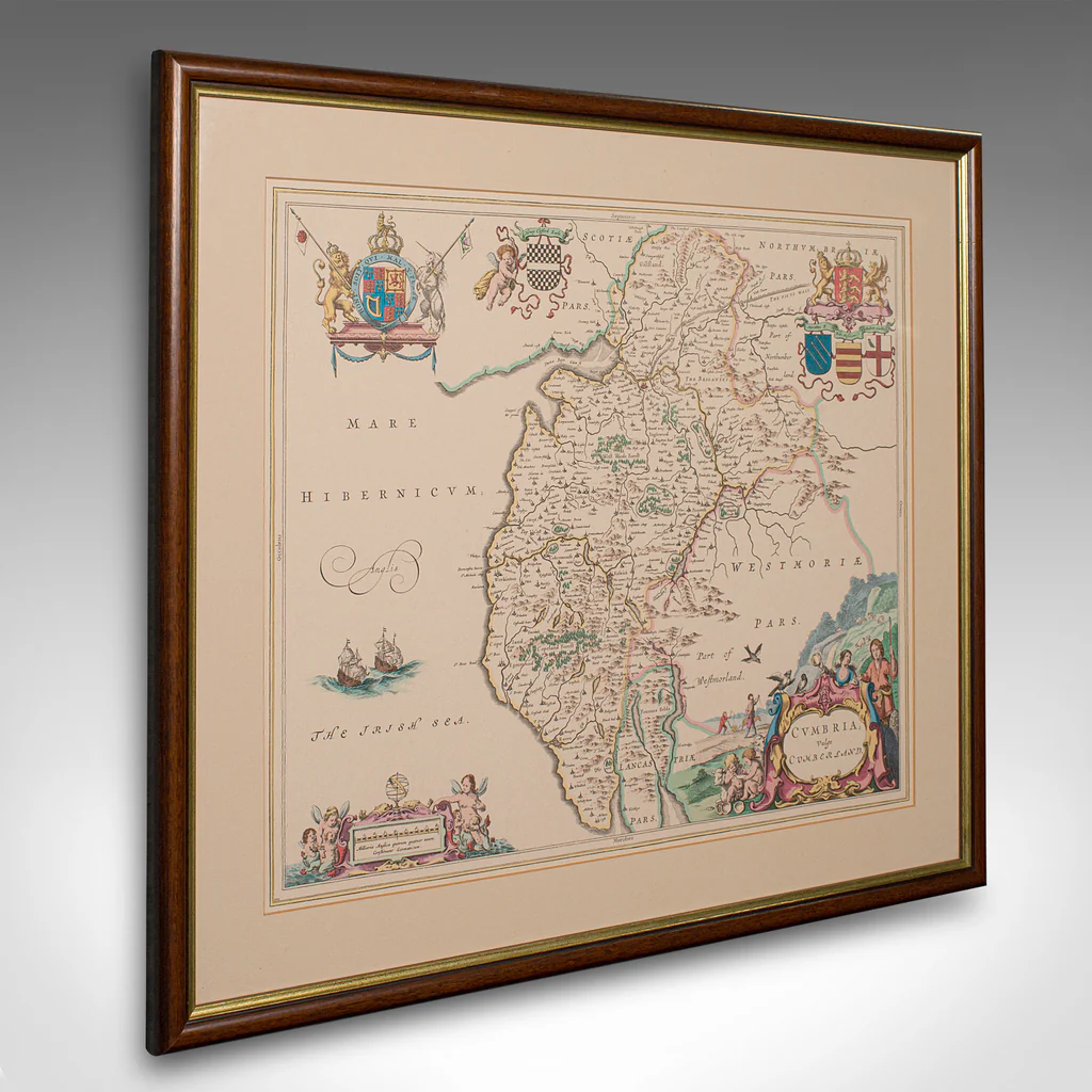 Antique Lithography Map, Cumbria, English, Framed Cartography Interest ...