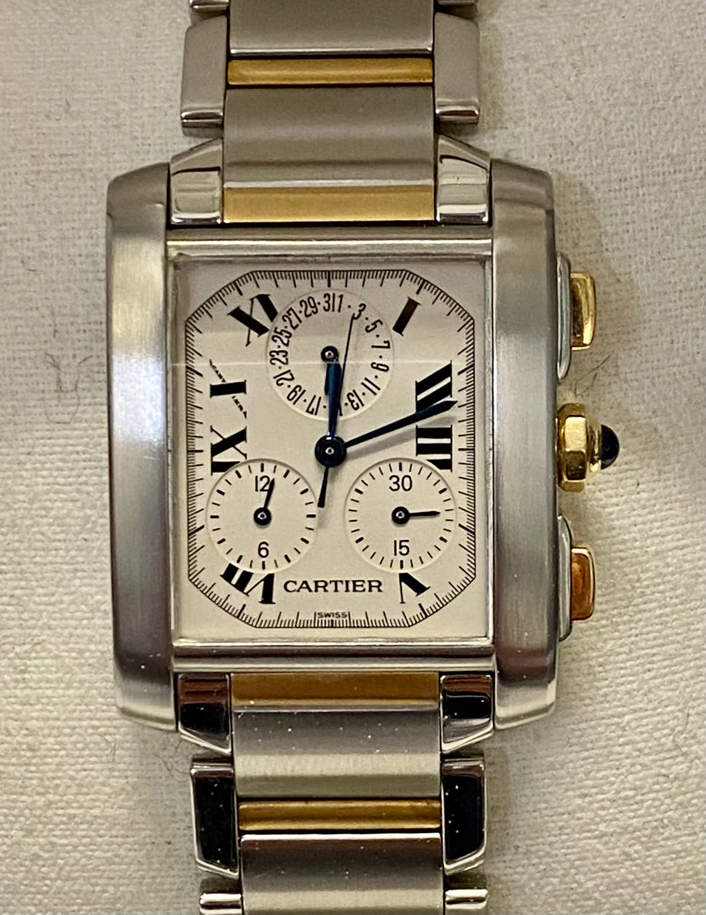 CARTIER Tank Jumbo Chronograph 18K Yellow Gold/ S. Steel Watch- $20K ...