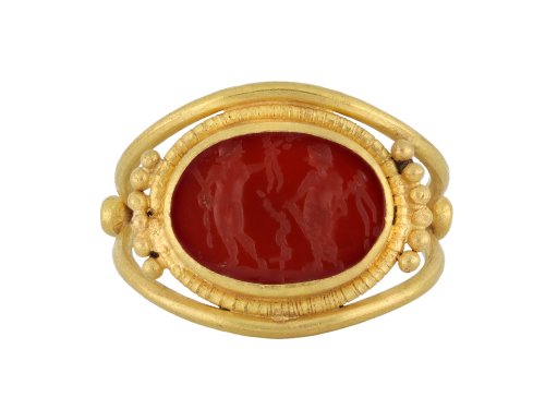 Ancient Roman Apollo and Salus intaglio ring, circa 3rd-4th century AD ...