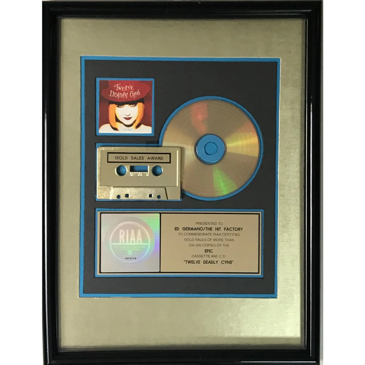 Cyndi Lauper Twelve Deadly Cyns RIAA Gold Album Award | Barnebys