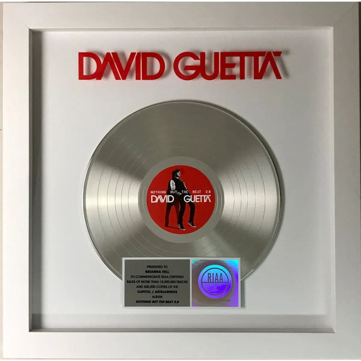 David Guetta Nothing But The Beat RIAA Gold Album Award | Barnebys