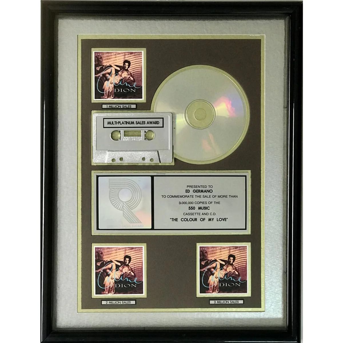Celine Dion The Colour Of My Love RIAA 3x Multi-Platinum Album Award ...