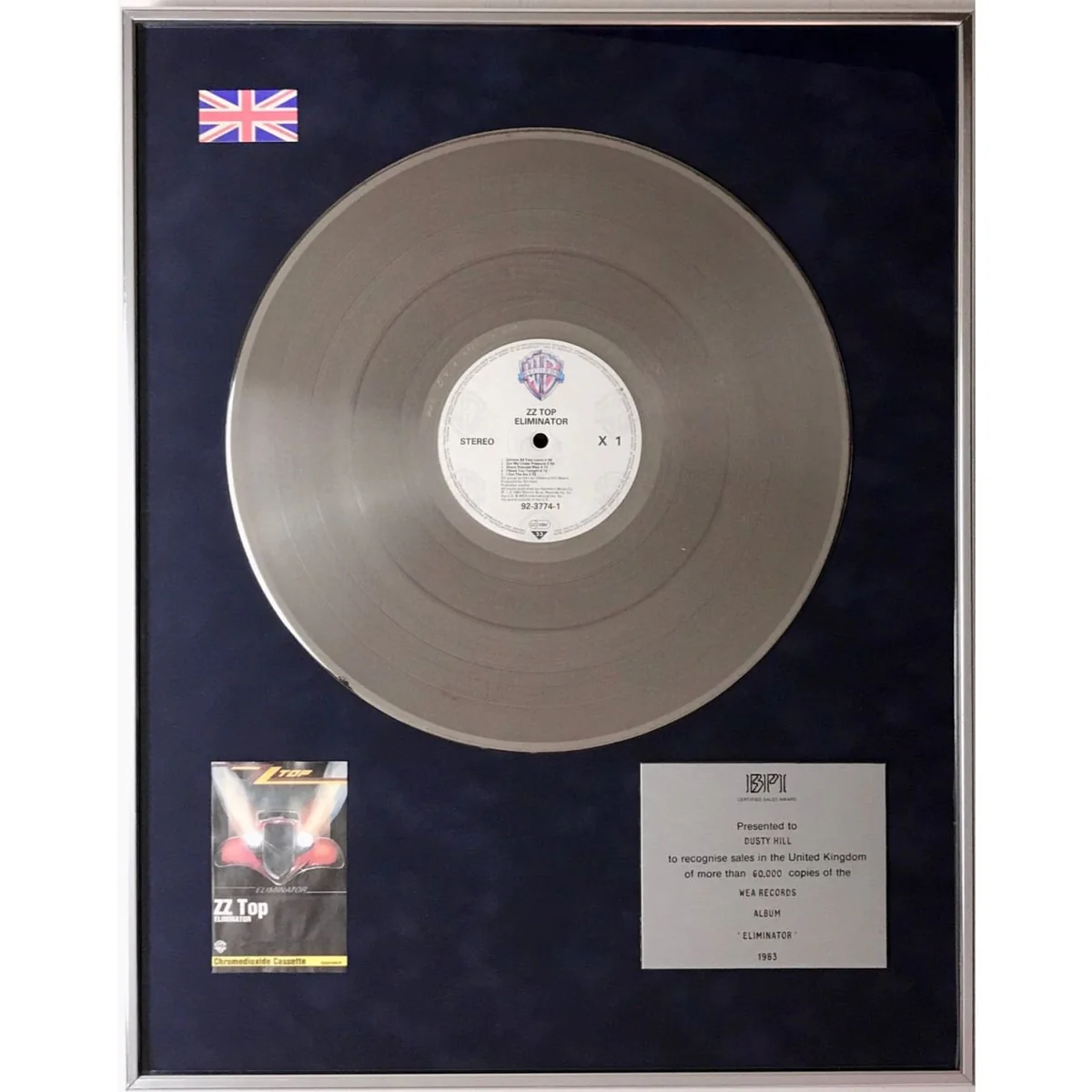 ZZ Top Eliminator 1983 BPI Silver Album Award presented to Dusty Hill ...