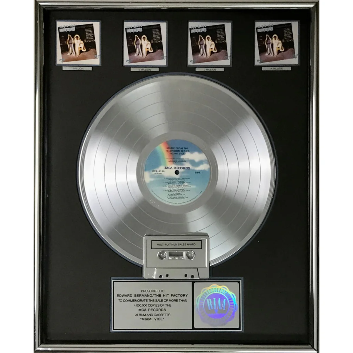 Miami Vice Music From The TV Series RIAA 4x Multi-Platinum Album Award ...