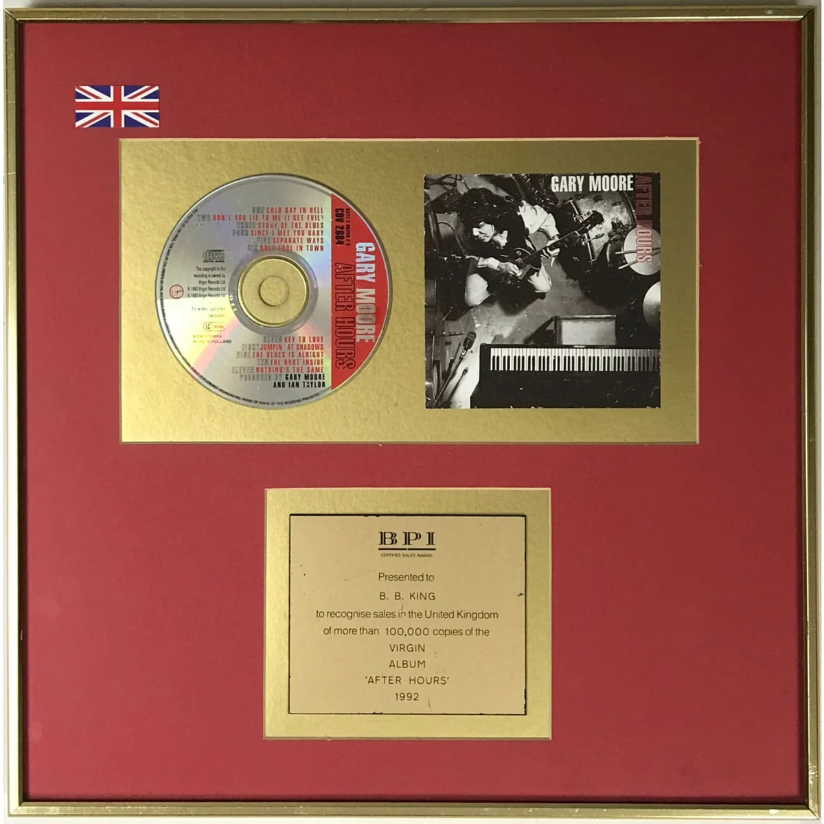 Gary Moore After Hours BPI Gold Album Award presented to B.B. King ...