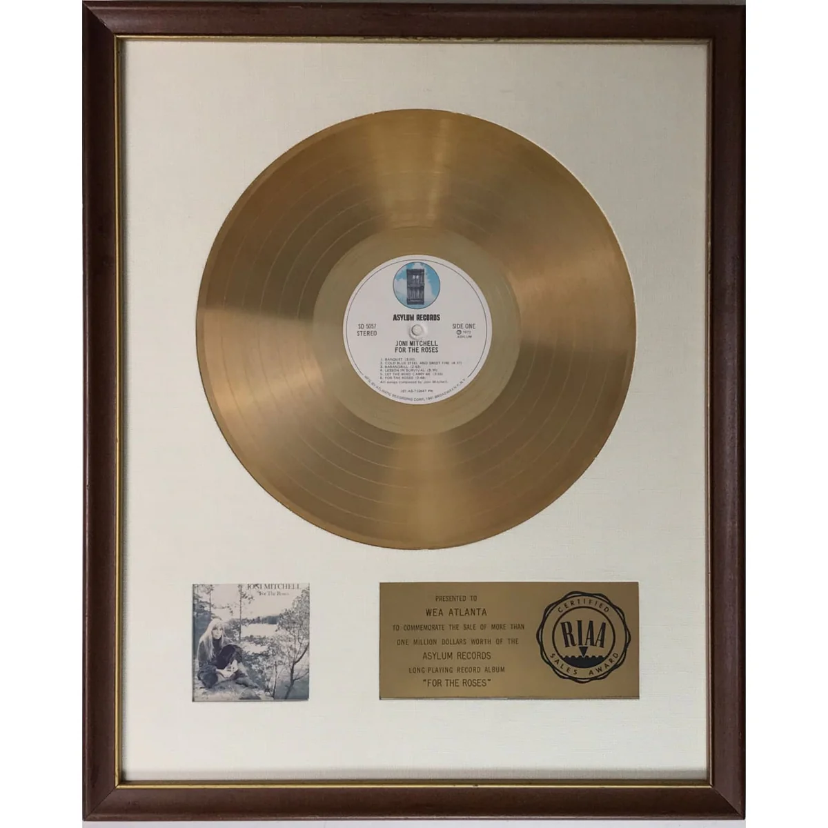 Joni Mitchell For The Roses RIAA Gold Album Award - RARE | Barnebys