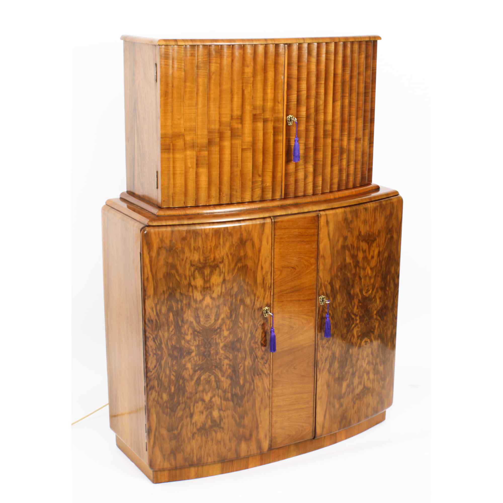 Antique Art Deco Burr Walnut Half Moon Cocktail Bar c.1920 | Barnebys