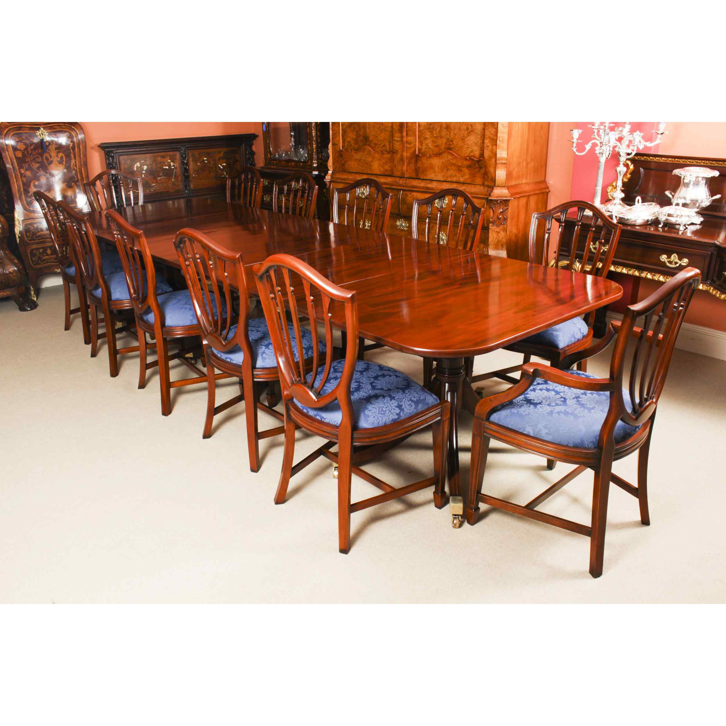 Antique 12ft Regency Triple Pillar Dining Table & 12 Chairs | Barnebys