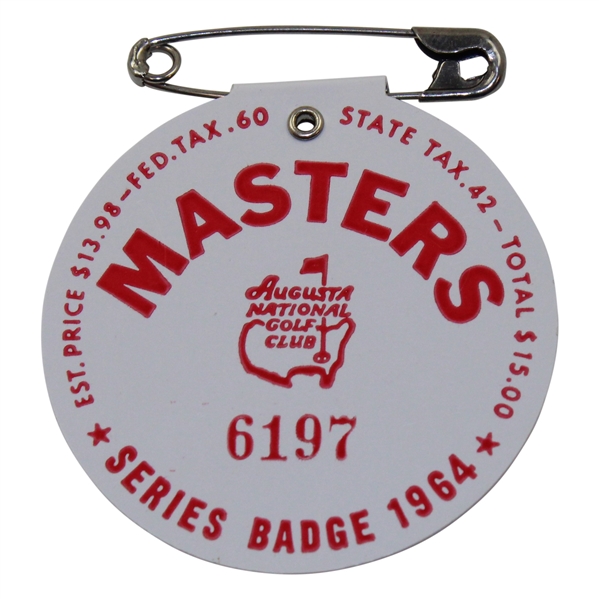 1964 Masters Tournament SERIES Badge #6197 - Arnold Palmer Winner ...