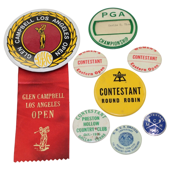 Eight (8) Various Contestant Ribbons & Badges inc. PGA Championship ...