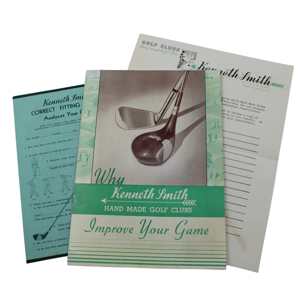 1939 Kenneth Smith Golf Clubs Brochure w/Club Fitting Chart & Referral ...