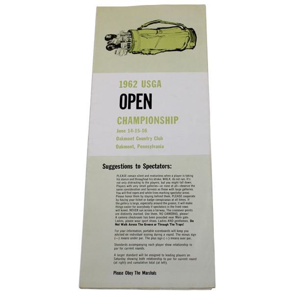 1962 US Open Oakmont Country Club Thursday-Friday Pairing Sheet - Jack ...